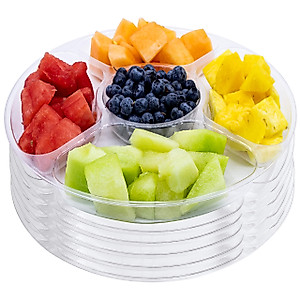 Upper Midland Products 12" Plastic Round Party Serving Tray 5 Compartments 6 Pk Clear Fruits Veggies BPA Free