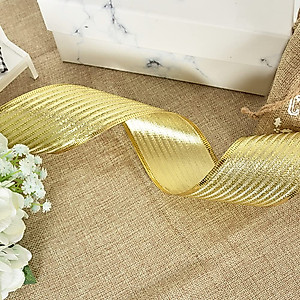 TONIFUL Christmas Ribbon Bright Champagne Gold Wired Edged Ribbons Roll Sparking Metallic Glitter Ribbon 2-1/2 Inch Wide for Xmas Tree Decorations Wreath DIY Crafts Bows Tree Gift Wrapping（6.5 Yards）