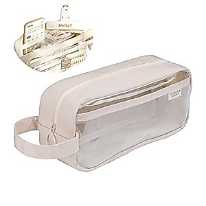 Juszok Clear Pencil Case Pencil Pouch Pen Case Organizer Large Capacity Portable Makeup Bag for Kids Teen Girls Students Adults Back to School Supplies ( Beige)