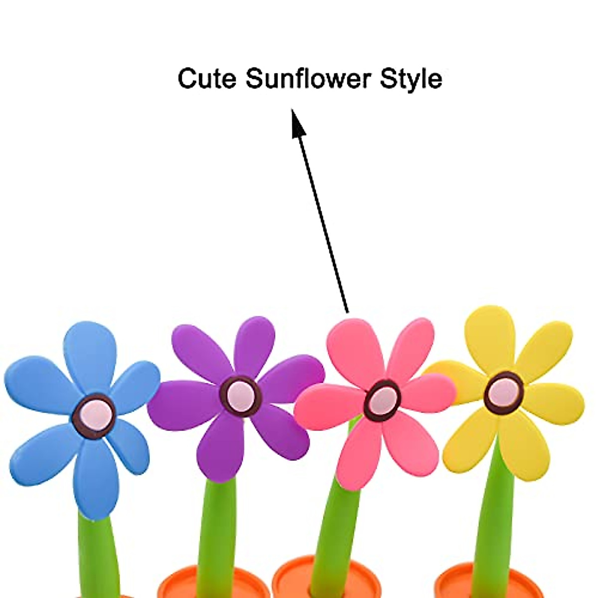 Maydahui 4PCS Flower Ballpoint Pens with Plant Pot Stand on Desk Set Blue Gel Ink Cute Creative Design Colorful for Student Party Valentine's Day