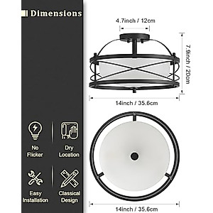 LHLYCLX Entryway Drum Light Fixtures, Semi-Flush Mount Rustic Ceiling Light for Hallway Living Room Bedroom Kitchen, Old Bronze Finished (Brown)