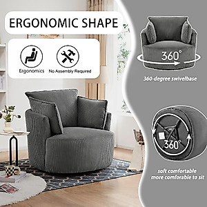 Chorlenimi Swivel Accent Chair,Corduroy Accent Chairs for Living Room,Comfy Living Room Chairs,Oversized Swivel Chair for Bedroom,360° Barrels Chairs,No Assembly Required