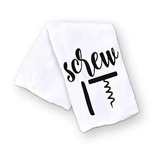 Handmade Funny Kitchen Towel - 100% Cotton Funny Corkscrew Hand Bar Towels for Wine Lovers - 28x28 Inch Perfect for Hostess Housewarming Christmas Mother’s Day Birthday Gift (Screw It)
