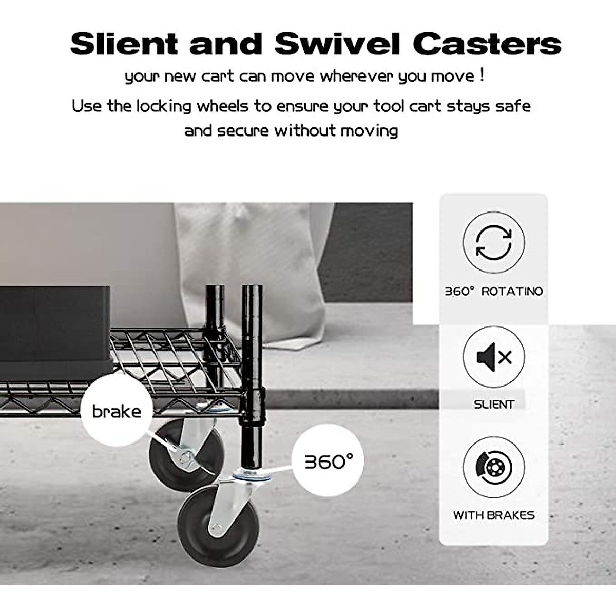 HCB 6-Tier Storage Shelf Heavy Duty Wire Shelving Unit 76"x48"x18" Height Adjustable Metal Steel Wire with Casters for Restaurant Garage Pantry Kitchen Rack (Black)