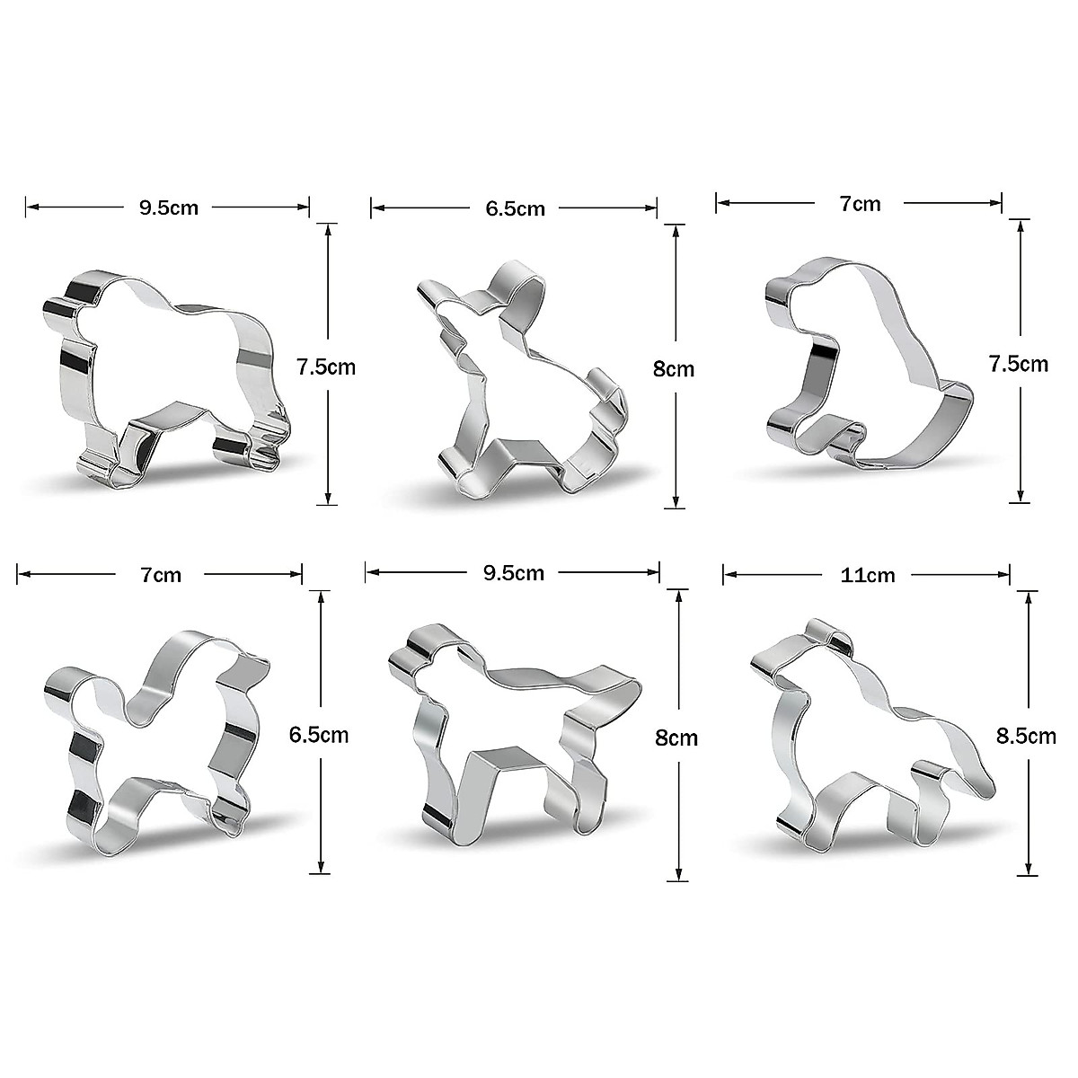 Dog Cookie Cutter for Treats Shapes Baking Set of 6 - Stainless Steel Border Collie, Chihuahua, Labrador, Rochin, Rottweiler, Pleasant Shepherd Shaped Puppy Cartoon Pet Dog Cookie Cutters Molds Stamps