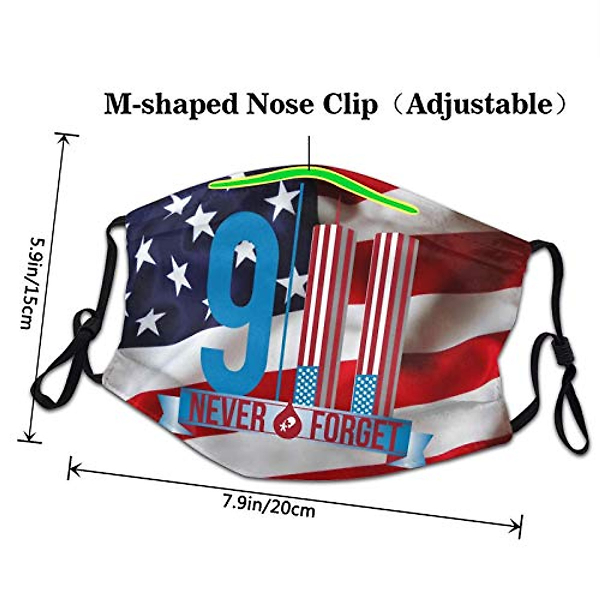 9/11 September 11th We Will Never Forget Face Mask Bandanas Reusable Face Decorative Balaclava (1 PCS, Black-2)