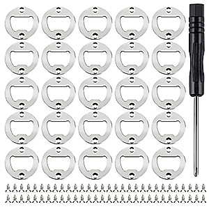 JINGTONG 25 Set DIY Bottle Opener Insert Kits, Rustproof Inserts + 50 Screws Screwdriver Metal Beer Hardware Parts Accessories for Resin Mold (Silver 25)