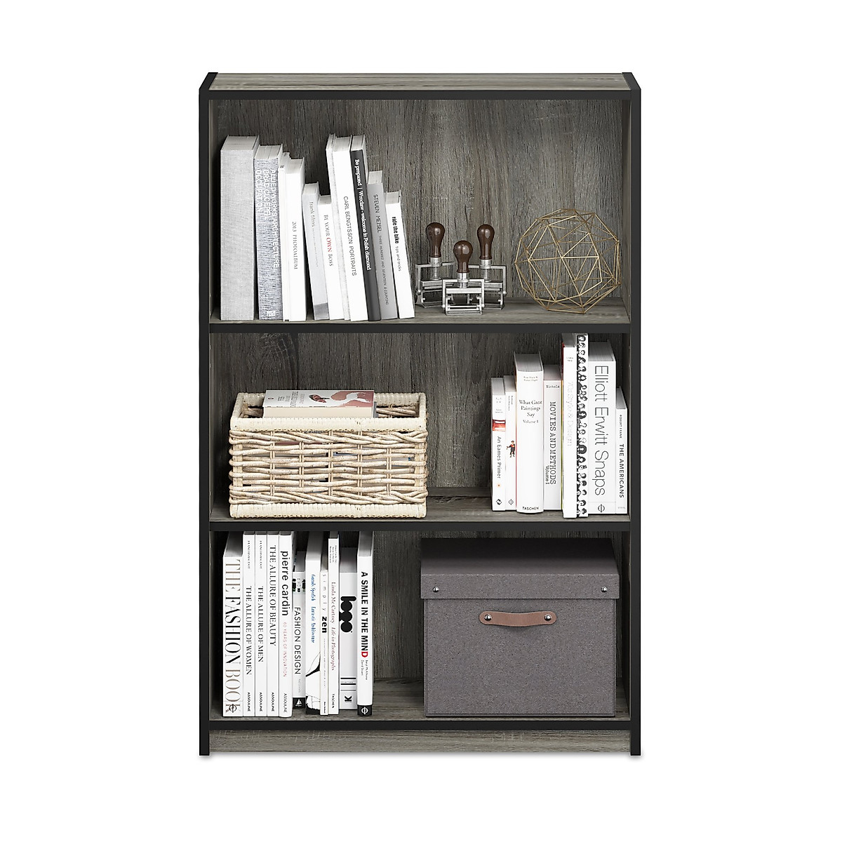 FURINNO JAYA Simple Home 3-Tier Adjustable Shelf Bookcase, French Oak Grey