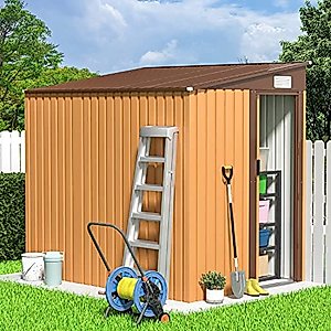 Outdoor Storage Shed, 4.5 x 6.3 FT Outdoor Storage Garden Shed with Sliding Door, Metal Shed Outdoor Steel Tool Shed with Pent Roof, Outdoor Sheds Storage Outside Cabinet for Backyard Patio Lawn