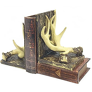 Bellaa Decorative Bookends Antler Rustic Unique Book Ends Home Office Books Shelves Stoppers Holder Nonskid Deer Cabin Decor Mountain Lodge 8 Inch
