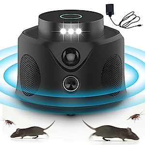 Zimwu Upgraded Rodent Repellent Indoor, 360° Ultrasonic Pest Repeller with 9 Strobe Lights & PIR, Effectively Repel Mouse/Squirrel/Roach/Spider/Bat for Attics, Houses, Barns, Family and Pets Safe