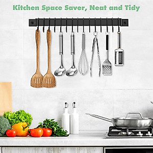 Housolution Kitchen Rail with 15 Hooks, 16 Inch Kitchen Utensil Hanger Utensil Rack Wall Mounted Hanging Utensil Holder for Kitchen, Black