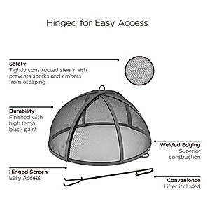 Good Directions, Inc. 7774 26" Fire Pit Lifter Tool, Heavy Duty, Hinged for Easy Access Spark Screen, Black