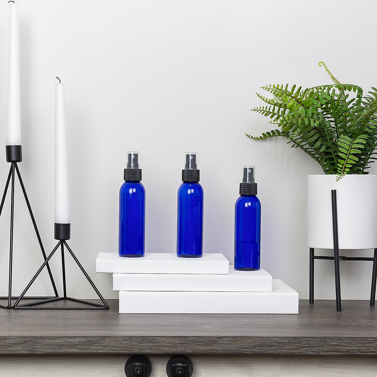 Cornucopia 4oz Blue Empty Plastic Refillable PET Spray Bottles w/Fine Mist Atomizer Caps (6-Pack); Sprayers for DIY Home Cleaning, Aromatherapy, Travel, & Beauty Care (4 Ounce, Cobalt Blue, 6)