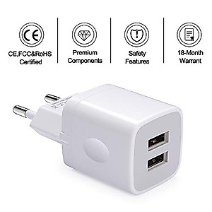 European Wall Charger, Vifigen 2-Pack USB 2.1AMP Universal Europe Charger Block Dual Port Plug Compatible for iPhone 14 13 12 11 Pro Max XS XR X SE 8 7 6 Plus, Samsung S22 S21 A13, Note 20, LG, Moto