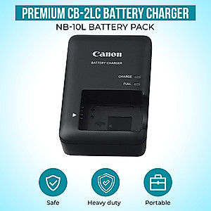 Excelshots CB-2LC Battery Charger + Professional NB-10L Li-ion Battery Pack| Battery Charger| Compatible with Canon PowerShot SX40 HS, SX50 HS, SX60 HS, G1X, G3X, G15, G16, Digital Camera