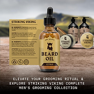 Striking Viking Scented Beard Oil Conditioner for Men (Large 2 oz.) - Naturally Derived Formula with Tea Tree, Argan and Jojoba Oils with Citrus Scent - Softens, Smooths & Strengthens Beard Growth