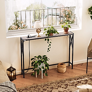 MAHANCRIS 2 Pack Sofa Table with Charging Station, 39.4” Console Table, Narrow Entryway Table, Slim Hallway Table, Retro Couch Table, for Entrance, Foyer, Living Room, Hallway, Greige CTHG151E01S2