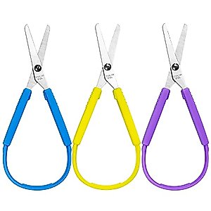 3-Pack Mini Loop Scissors Muitiple Colors Easy-Opening Squeeze Handles Grip Scissors Self-Opening Adaptive Design for Special Needs LDW06211 Blue
