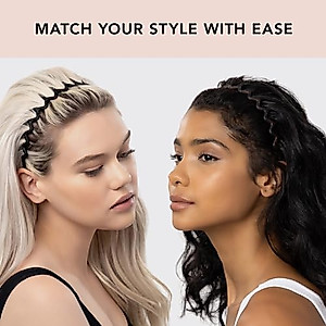 Kitsch Zig Zag Headbands - Recycled Plastic Hair Band for Men & Women - Classic 90s Headband & Hairband - Mens Headband - Wavy Headband with Teeth - Hair Headbands - 2pcs Black & Tort