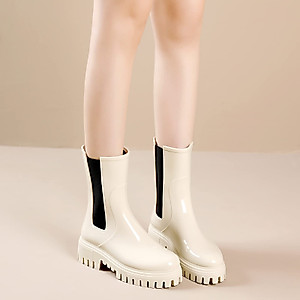 Hsttgsr Rain Boots for Women, Waterproof PVC Rubber Garden Boots Womens Chelsea Boots Short Platfrom Rain Boots, Anti-Slip Elastic Slip On Rainboots Garden Rain Shoes for Yard Farm Outdoor Work