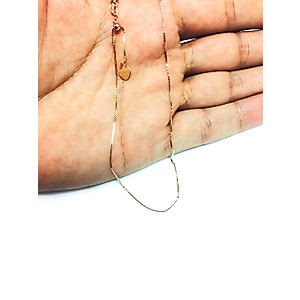 Jewelry Affairs 14k Rose Solid Real Gold Adjustable Box Chain Necklace, 0.7mm, 22"