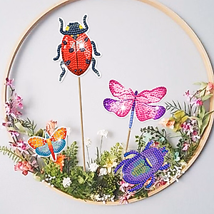 8 Piece Color Insects Diamond Art Painting Kits, Insects Diamond Stakes Painting Art Club for Adults Kids Home Crafts Garden Decor