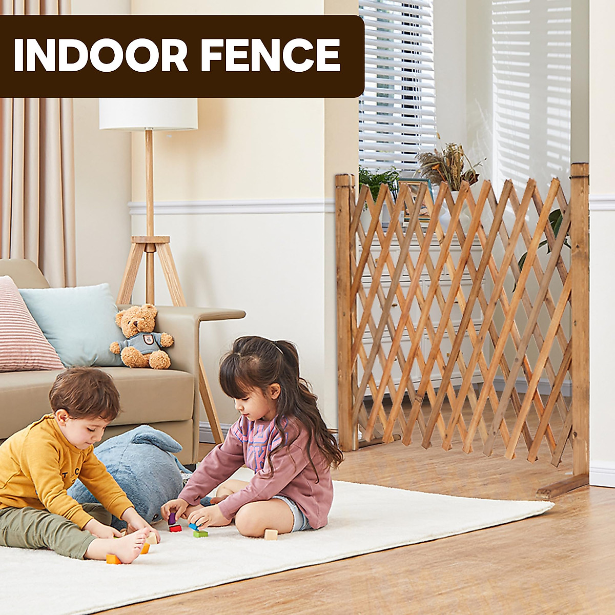 MYOYAY 2PCS Extendable Instant Fence Expandable Freestanding Wood Garden Trellis Fence Retractable Wooden Fence Gate Plant Screen for Home Yard Garden