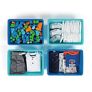 Humble Crew Large Plastic Storage Bins, Set of 4, Navy/Teal