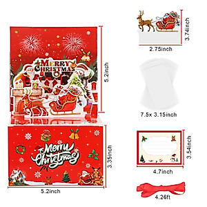 JOYJOM Christmas Money Box for Cash Gift with Pull Out, Surprise Merry Christmas Money Pull Box with Music and Lights, 3D Pop Up Christmas Cards with Money Envelopes Holder