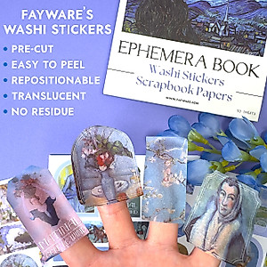 Vintage Journaling Supplies for Junk Journal - 487 Scrapbooking Stickers & 20 Ephemera Papers. FAYWARE Washi Stickers with Art Famous Paintings
