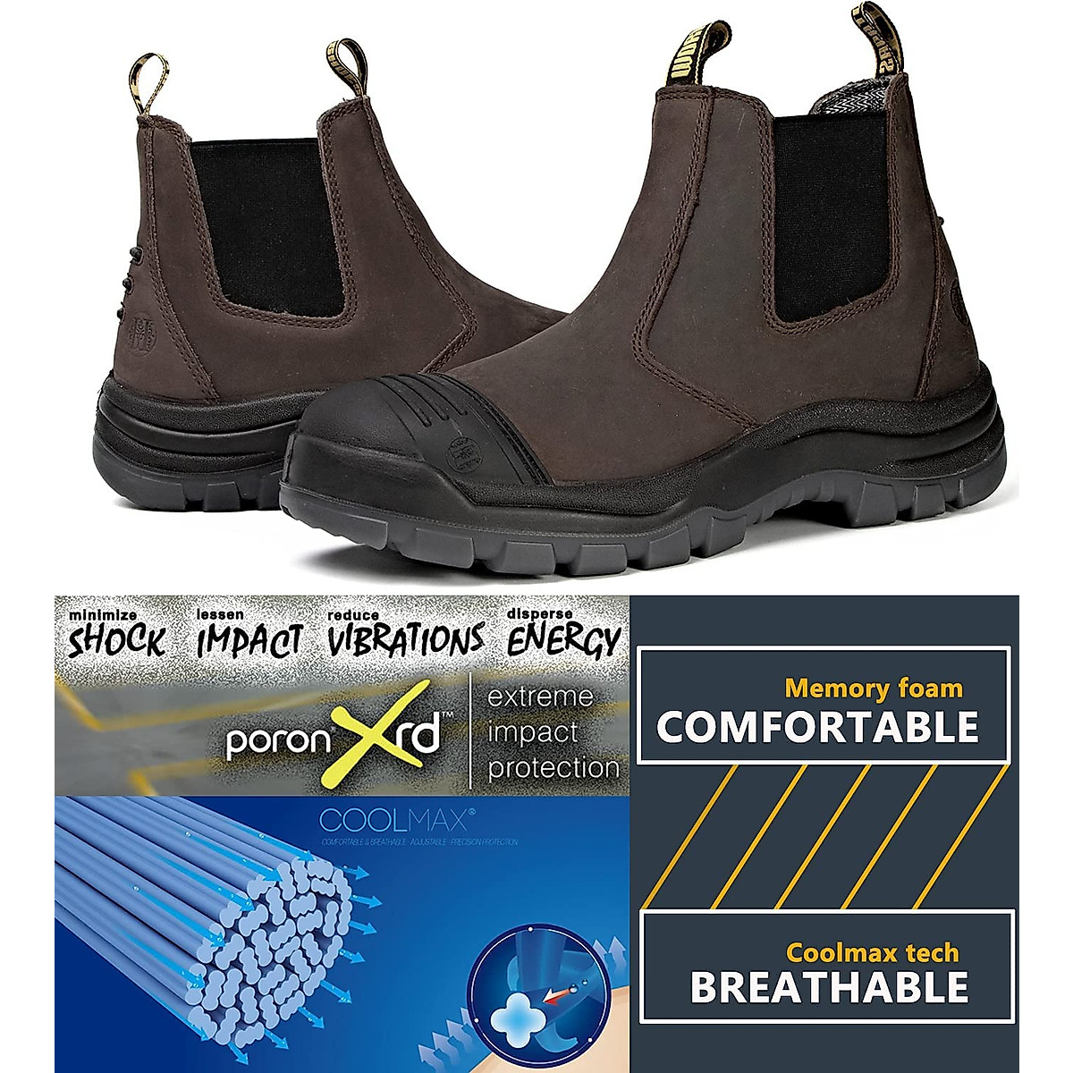 HANDMEN Work Boots for Men, Soft Toe Waterproof Working Boots, Slip Resistant Anti-Static Slip-on Safety Working Shoes 9 10 11 12 13 (COF/802EE, 11.5)