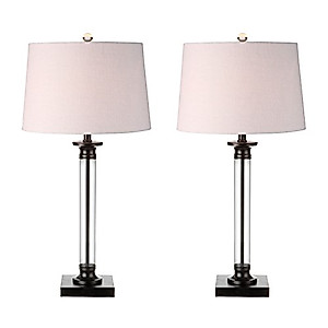 JONATHAN Y JYL1008A-SET2 Set of 2 Table Lamps Mason 30" Glass and Metal LED Table Lamp Bedside Desk Nightstand Lamp for Bedroom Living Room Office College Bookcase LED Bulbs Included, Black/Clear