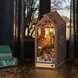 YUXUEWEN DIY Book Nook Kit, 3D Wooden Puzzle Bookend Bookshelf Decor with LED, Book Nook Kits for Adults, DIY Miniature Dollhouse Kit Model, Gifts for Crafts Hobbies Adults Teens