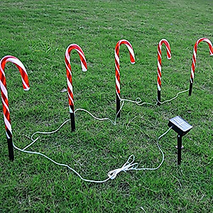 Christmas Candy Cane Lights,5pcs Solar Christmas Light， Christmas Candy Cane Pathway Lights， Christmas Decoration， for Home Garden New Year Holiday Lights