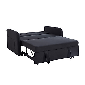 Myshle, Convertible Loveseat Bed Mid-Century Modern Sleeper, Twin Floor Gaming Couch,Upholstered Fabric Futon Living Room,Foldable Lazy Recliner Sofa,Black