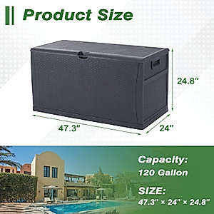 Patiomore 120 Gallon Resin Wicker Patio Storage Box, Outdoor Storage Container Deck Box and Gar, Grey