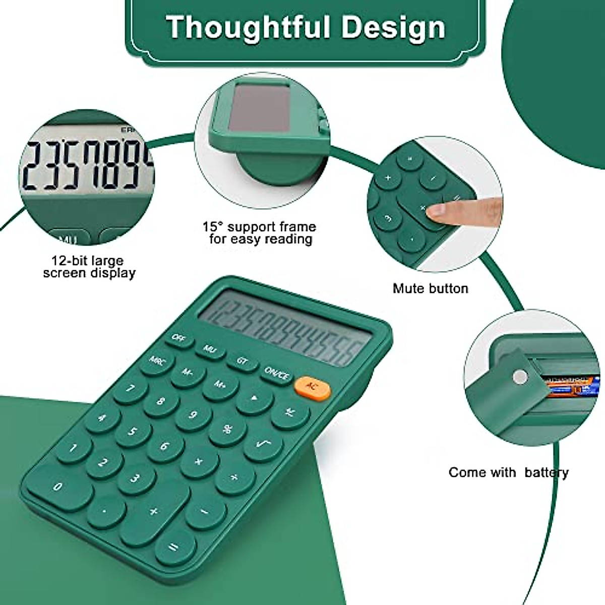 Standard Calculator 12 Digit,6.2 * 4.2in Desktop Large Display and Buttons,Calculator with Large LCD Display for Office,School, Home & Business Use,Automatic Sleep,15 °Tilt Screen (Green)