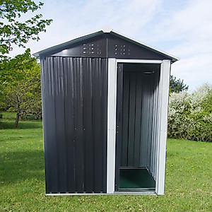 Outdoor Metal Storage Shed with Singe Lockable Door,Galvanized Metal Shed with Air Vent Suitable for The Garden,Tiny House Storage Sheds Outdoor for Backyard Patio Lawn-5'x 3', Black