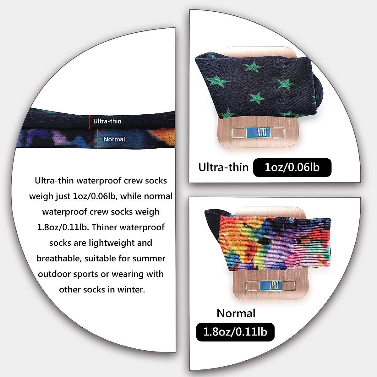 SuMade Waterproof Kayaking Socks, Men Women Ultra Thin Breathable Sweat-Absorbing Training Socks Rain Outdoor Work Boot Lightweight Hiking Fishing Climbing Crew Socks (Black-Red Star, Medium)