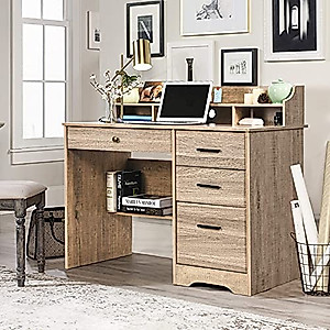 Catrimown Computer Desk with Drawers and Hutch, Executive Desk Home Office Desk Writing Table Wood Student Desk with File Drawer for Bedroom, Small Computer Desk with Drawer for Small Place, Grey