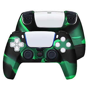 TNP Controller Case for PS5 Silicone Controller Skin for Dualsense Cover + 8 Pro Thumb Grips Set Sony Playstation 5 Skins Accessories Dark Green with Ergonomic Textured Grip