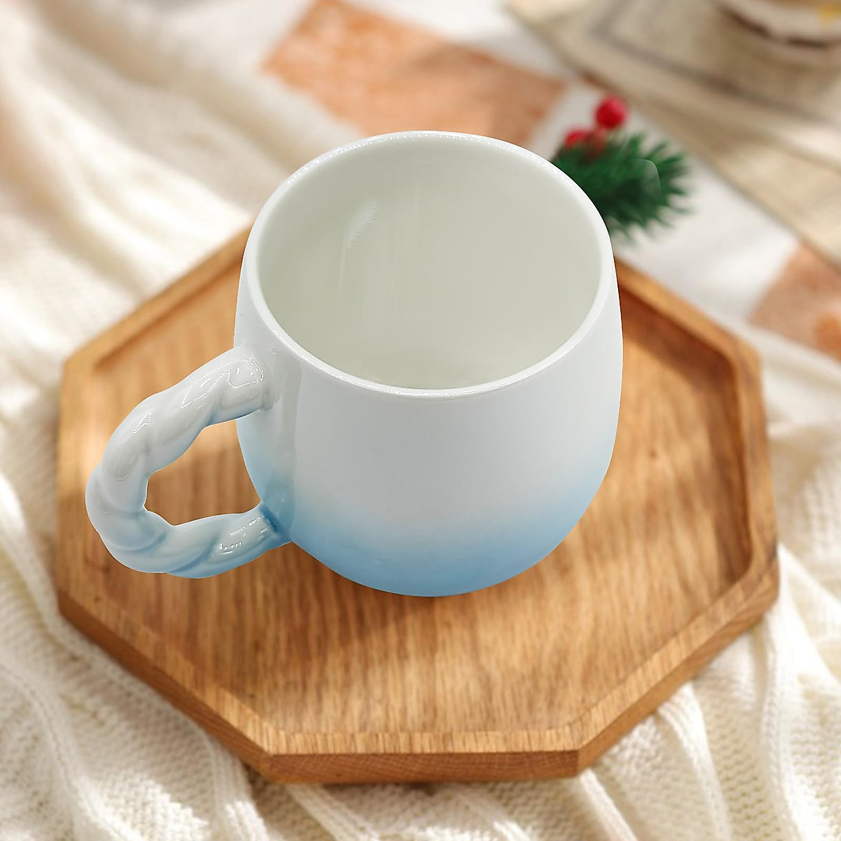 Plaxico & Bertunga Large Coffee Mug with Handle 16 Oz Coffee Cups Ceramic Heavy Latte Mugs Novelty Gradient Blue Porcelain Tea Cup for Kitchen Office and Home