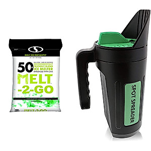Snow Joe AZ-50-EB Melt-2-Go Nature + Pet Friendly CMA Blended Ice Melter, 50-lb Bag & Spot Spreader Hand Spreader Shaker for Seed, Salt, De-Icer, Ice Melt, Earth Food and Fertilizer - Up to 80 Oz