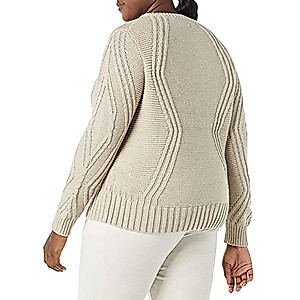Amazon Essentials Women's 100% Cotton Crewneck Cable Sweater, Beige, Small