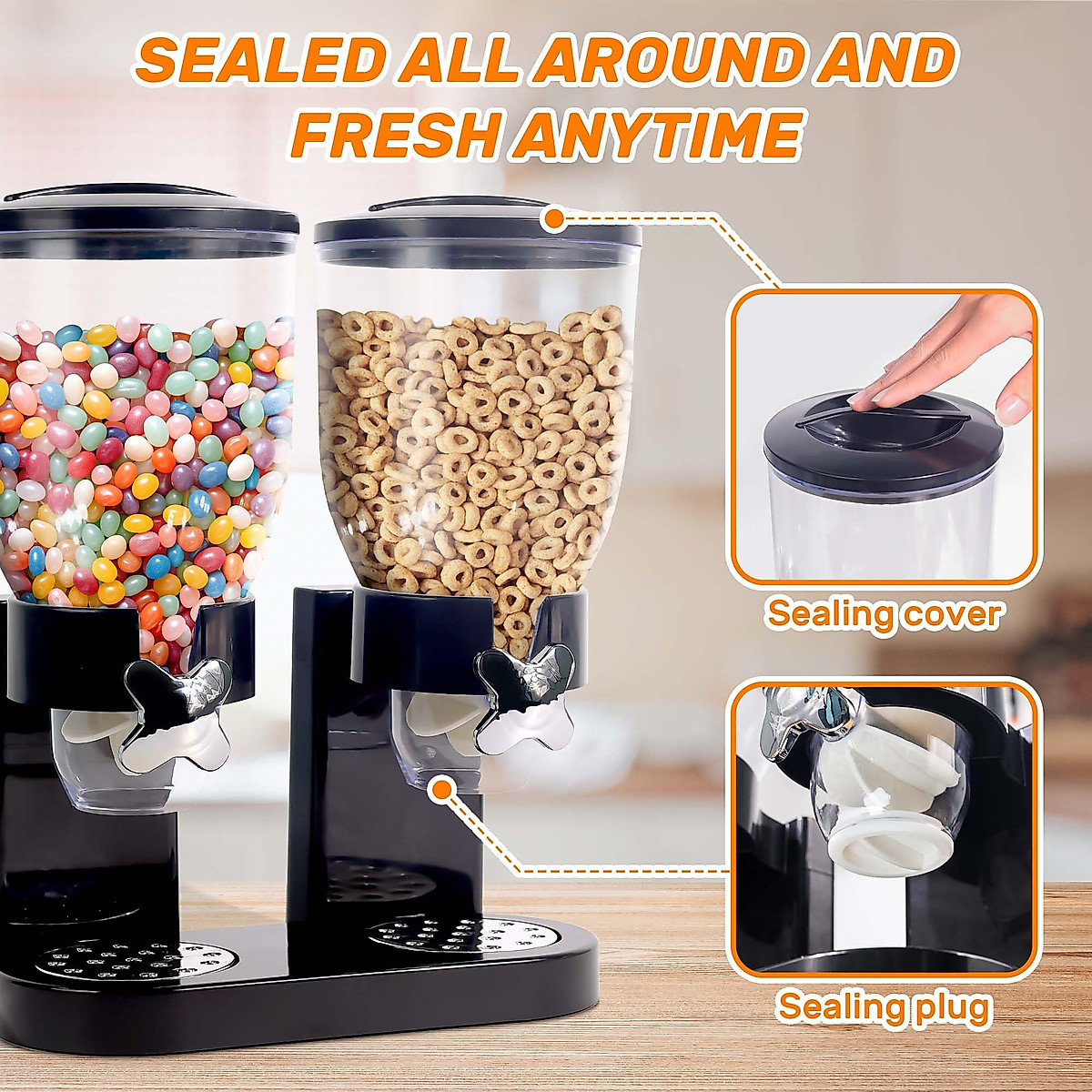 Meegoo Cereal Dispenser Countertop, 2 Pack 2L Large Capacity Cereal Container Airtight, Rotating Dry Food Dispenser for Small Size Nut, Candy, Beans, Rice, Pantry Kitchen Organizer to Keep Tidy.