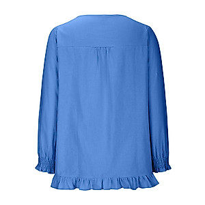 Target Online shoppingcute Country Concert Outfits Women's Cute Preppy Tops Long Sleeve Crewneck Cotton Linen Tops Solid Color Plain Top Fall Fashion Shirts Blouse Blue 2XL