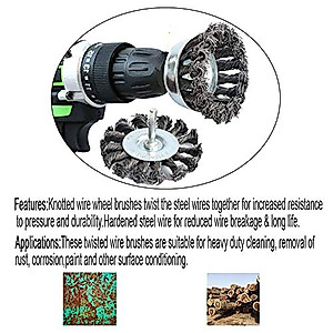 Yutnqin 3PCS 3 Inch Knotted Wire Wheel Brushes Kit for Drill with 1/4-Inch Shank,Twist Brush Set Perfect for Rust Removal, Corrosion and Paint,Wire Wheels for Power-Operated Grinders