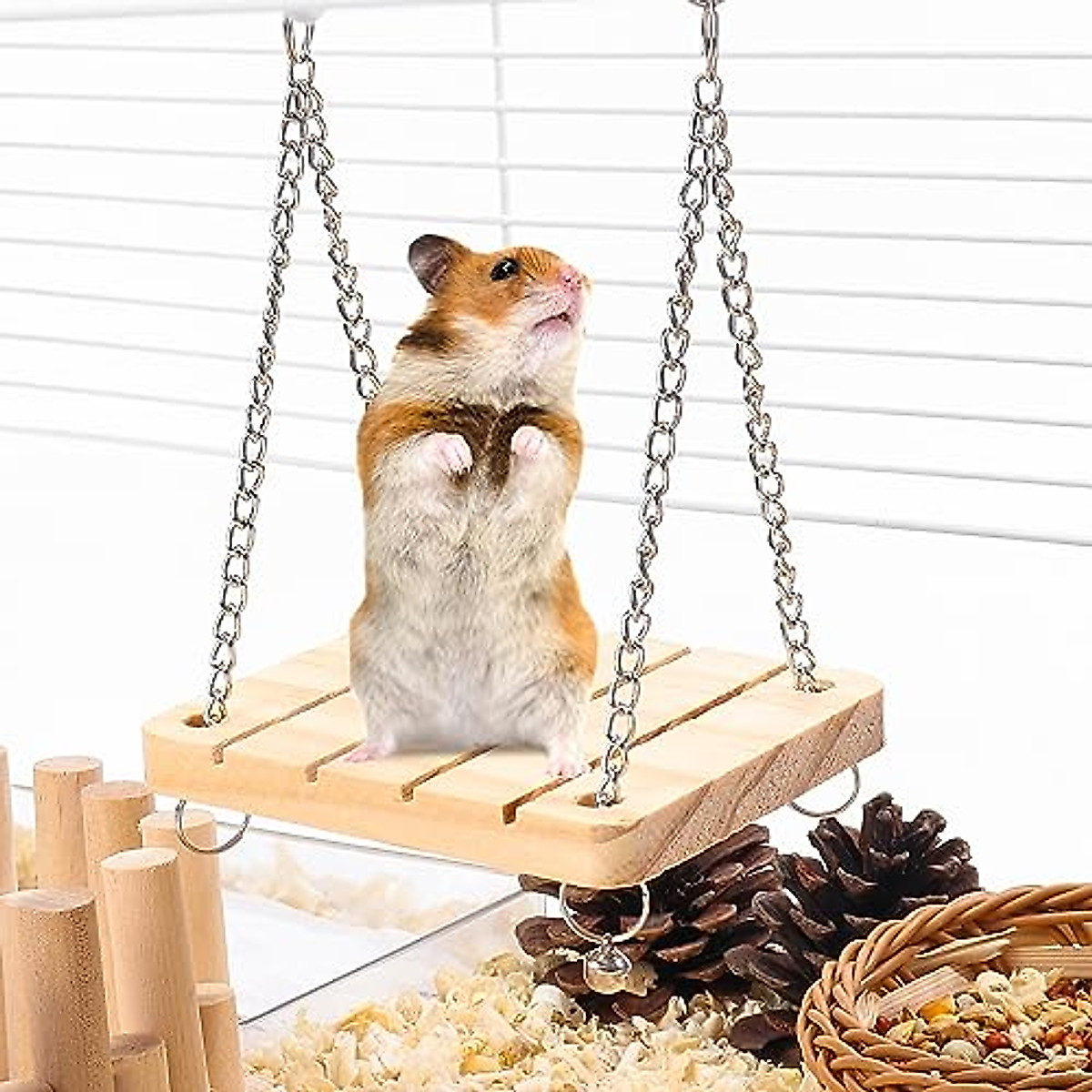 DAMPET Hamster Toys,12 Pack Guinea Pig Chew Toys and Accessories for Hamster Cage,Natural Wooden Guinea Pig Hideout and Timothy Stick Apple Wood for Hamster,Guinea Pig,Rats,Chinchilla,Gerbils,Mice