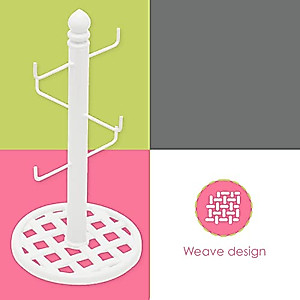 Home Basics Weave 6 Hook Cast Iron Mug Tree, White | Round Base | Rubber Feet | Strong Branches to Hold Mugs